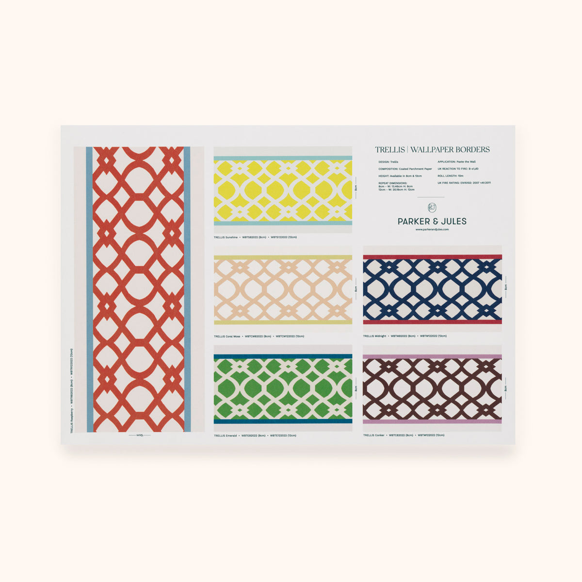 Trellis Border A3 foldout with each colour way – Parker & Jules