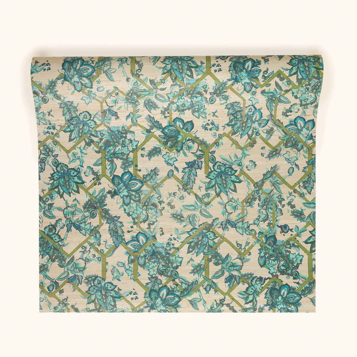 Creeping Trellis - Electric Moss (Metallic Grasscloth Wallpaper - 10m ...